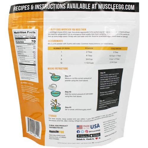 1 Bag MuscleEgg Whole Egg Powder Cage-Free Eggs